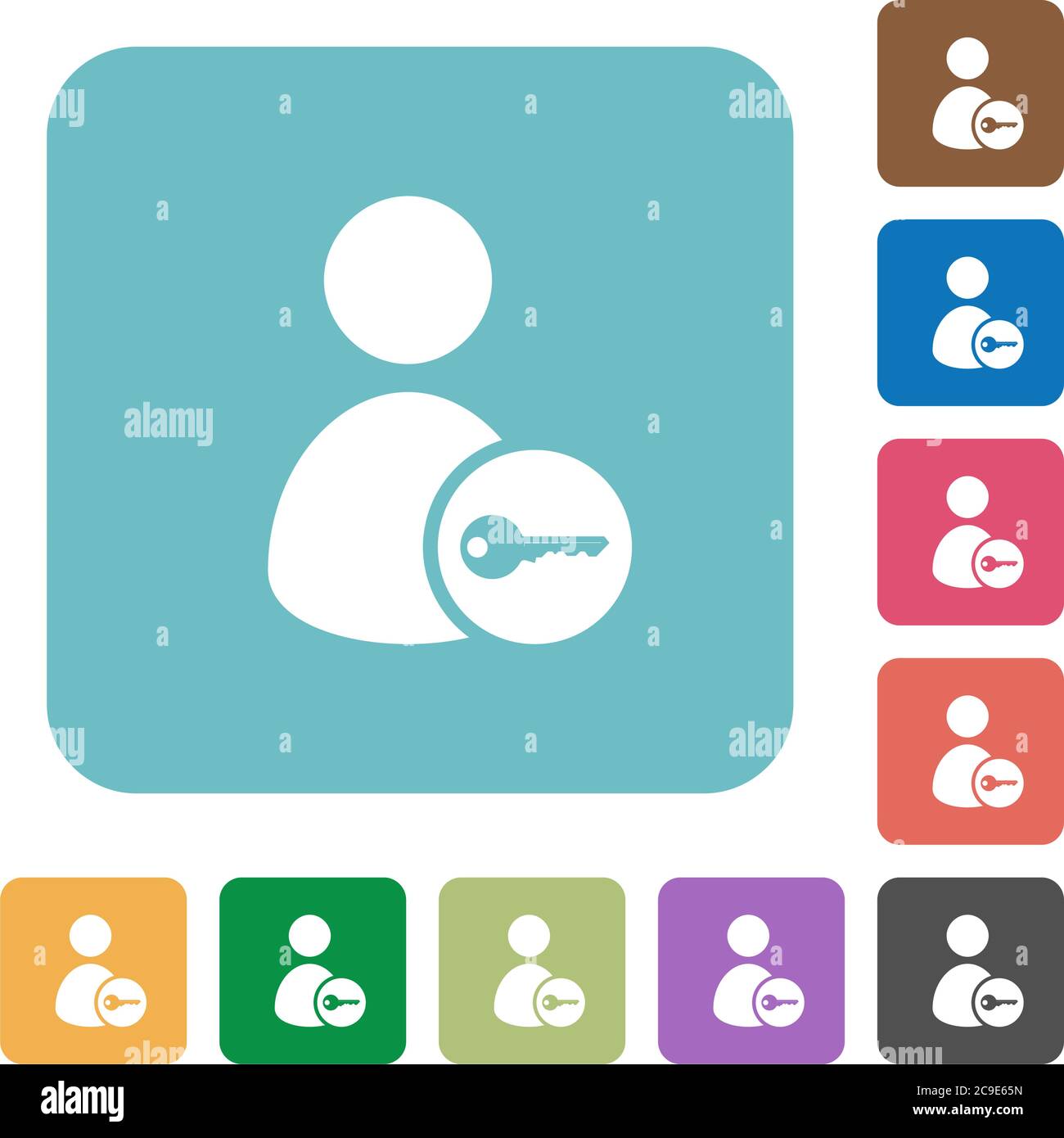 Secure user account white flat icons on color rounded square ...