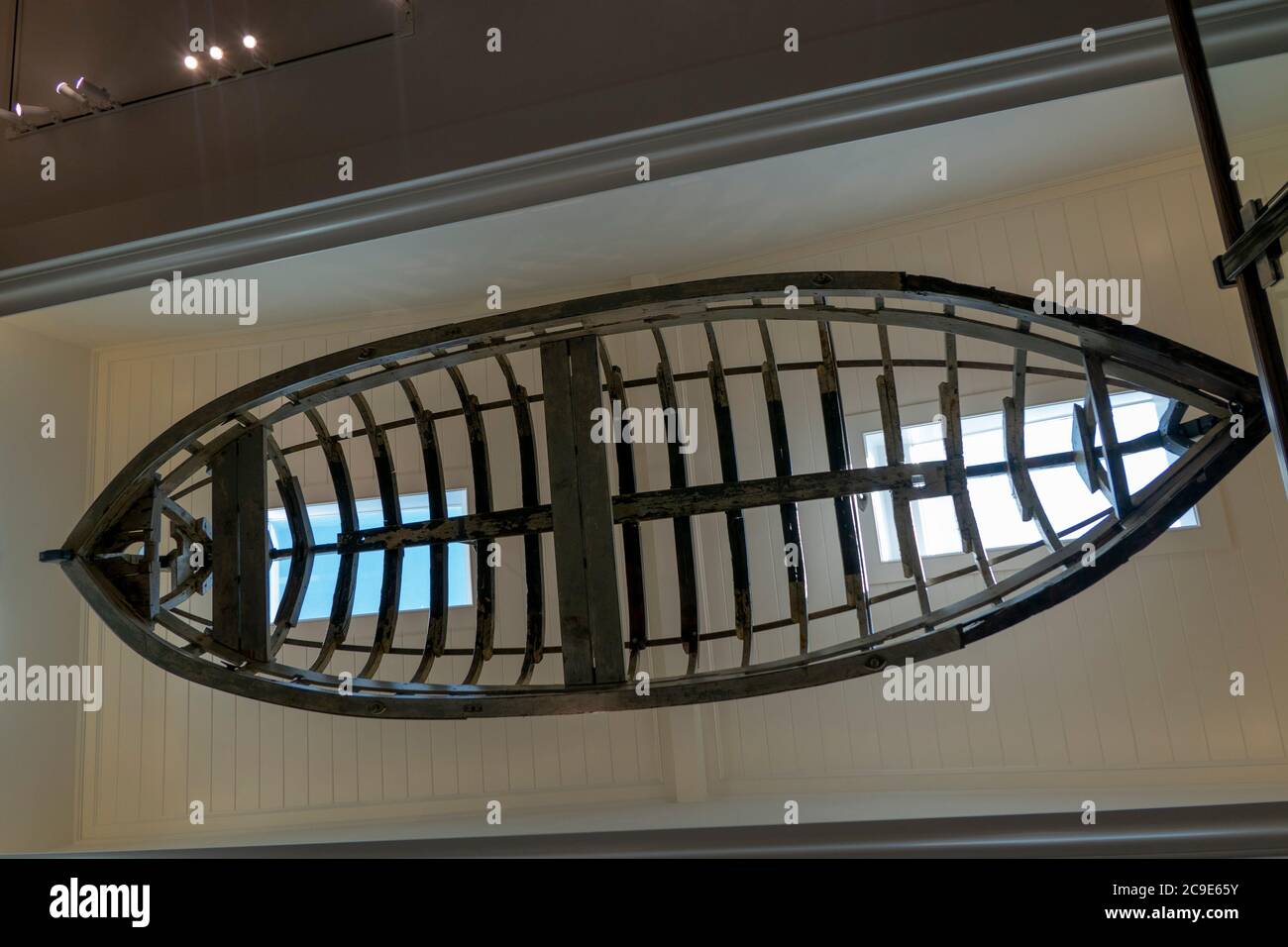 Small boat frame on display at the Andrew Carnegie Library in Edgartown ...