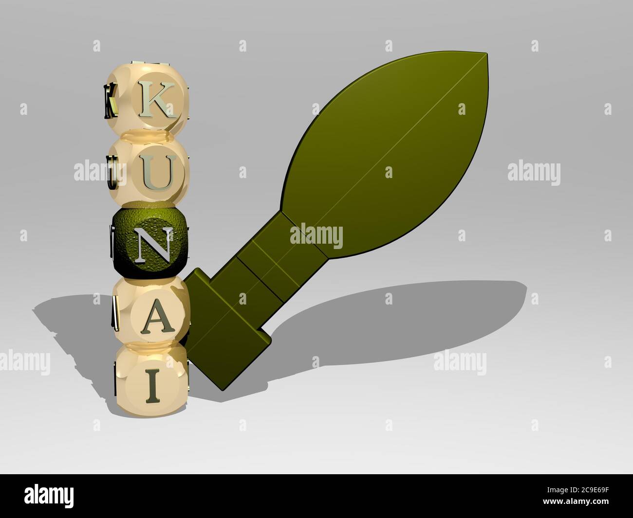 3D graphical image of kunai vertically along with text built around the ...