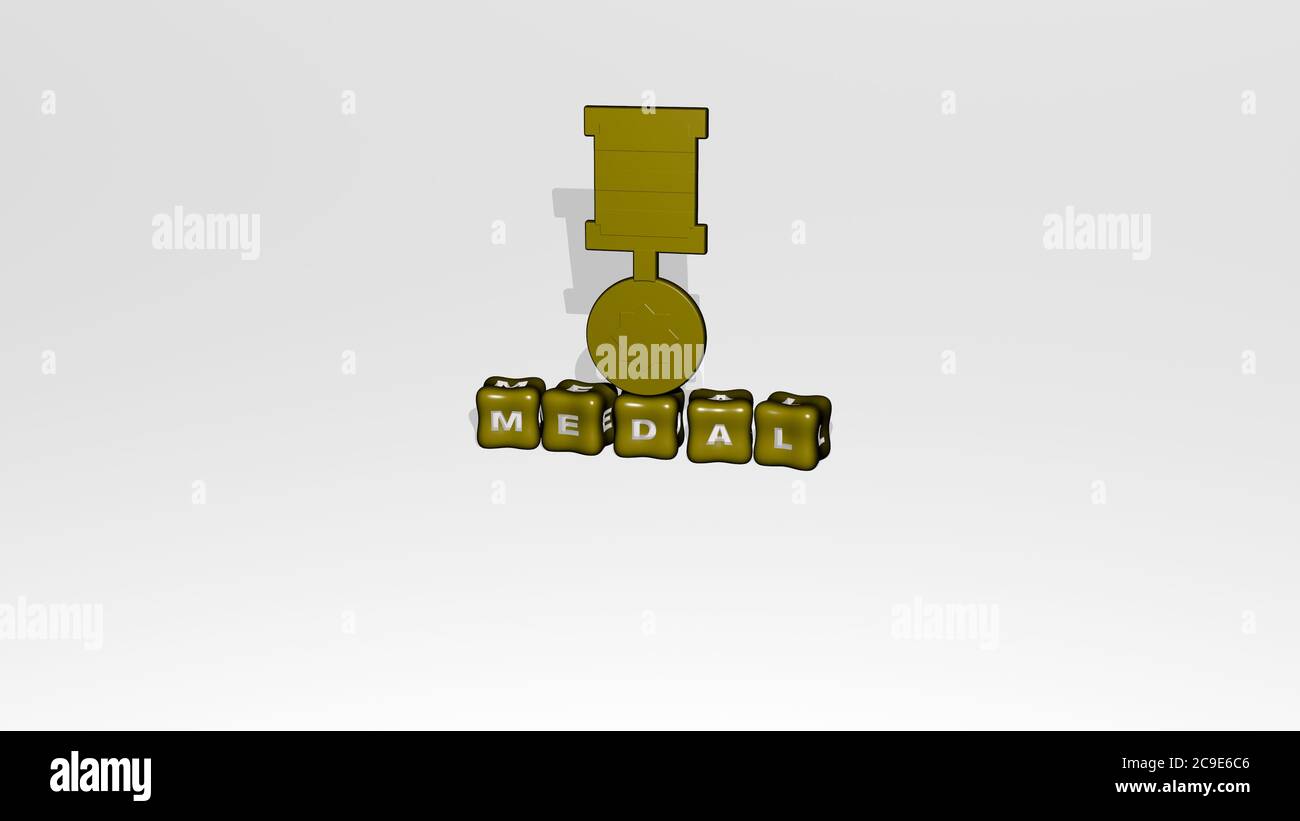3D illustration of MEDAL graphics and text made by metallic dice ...