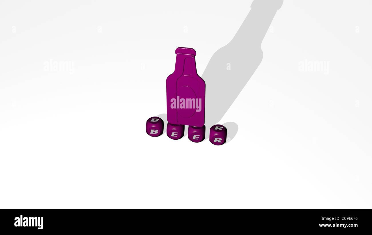 3D illustration of BEER graphics and text made by metallic dice letters ...