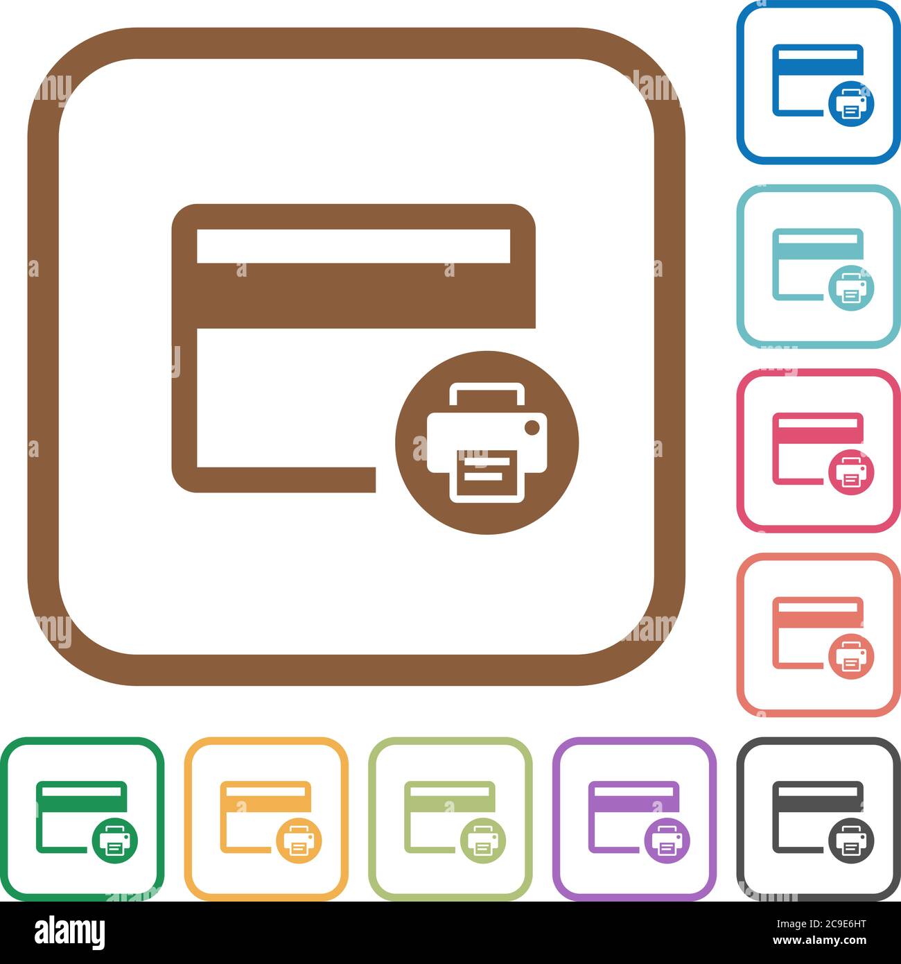 Credit card print record simple icons in color rounded square frames on ...