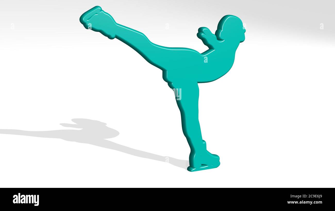 WOMAN ICE SKATING made by 3D illustration of a shiny metallic sculpture ...