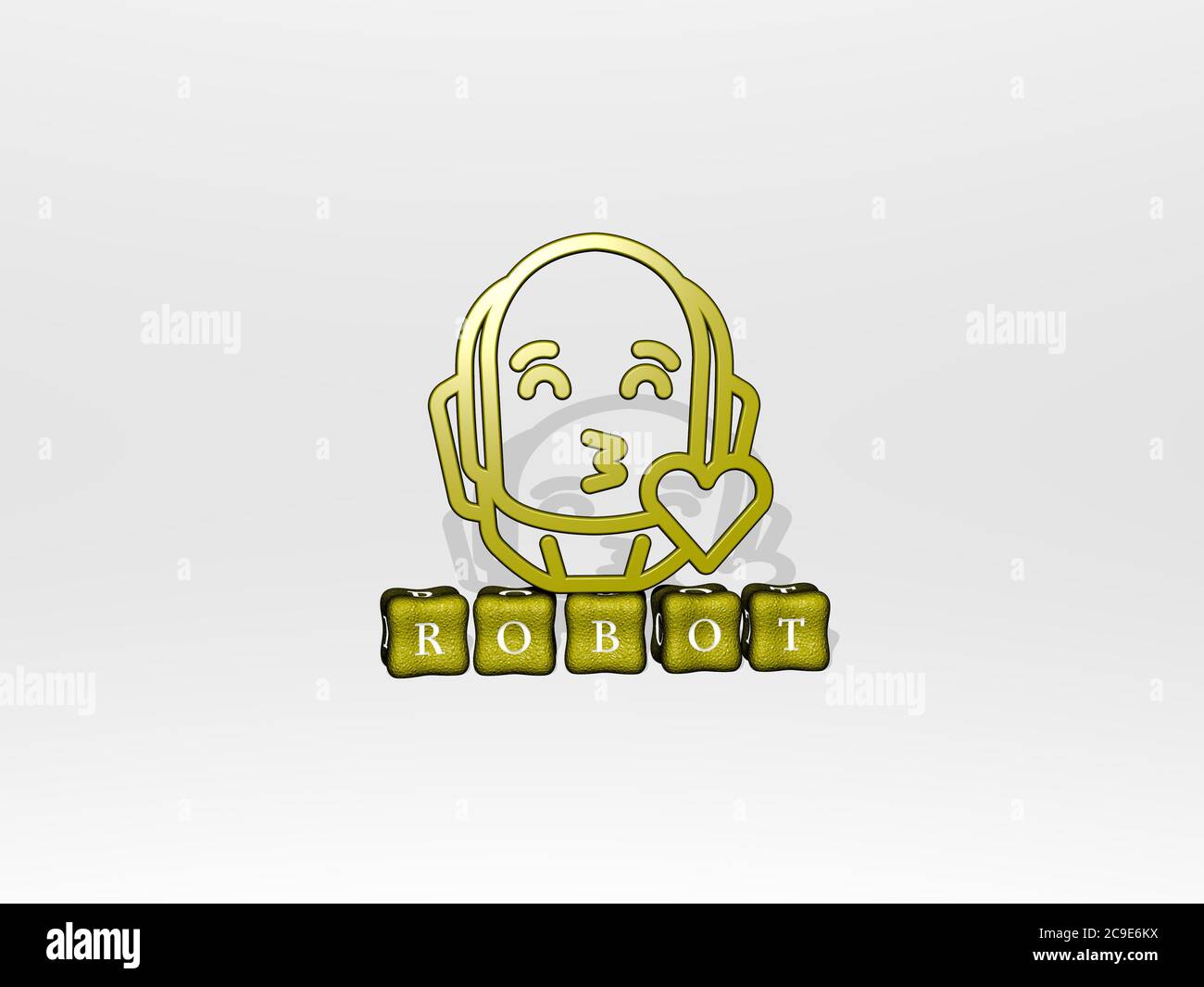 3D representation of robot with icon on the wall and text arranged by ...