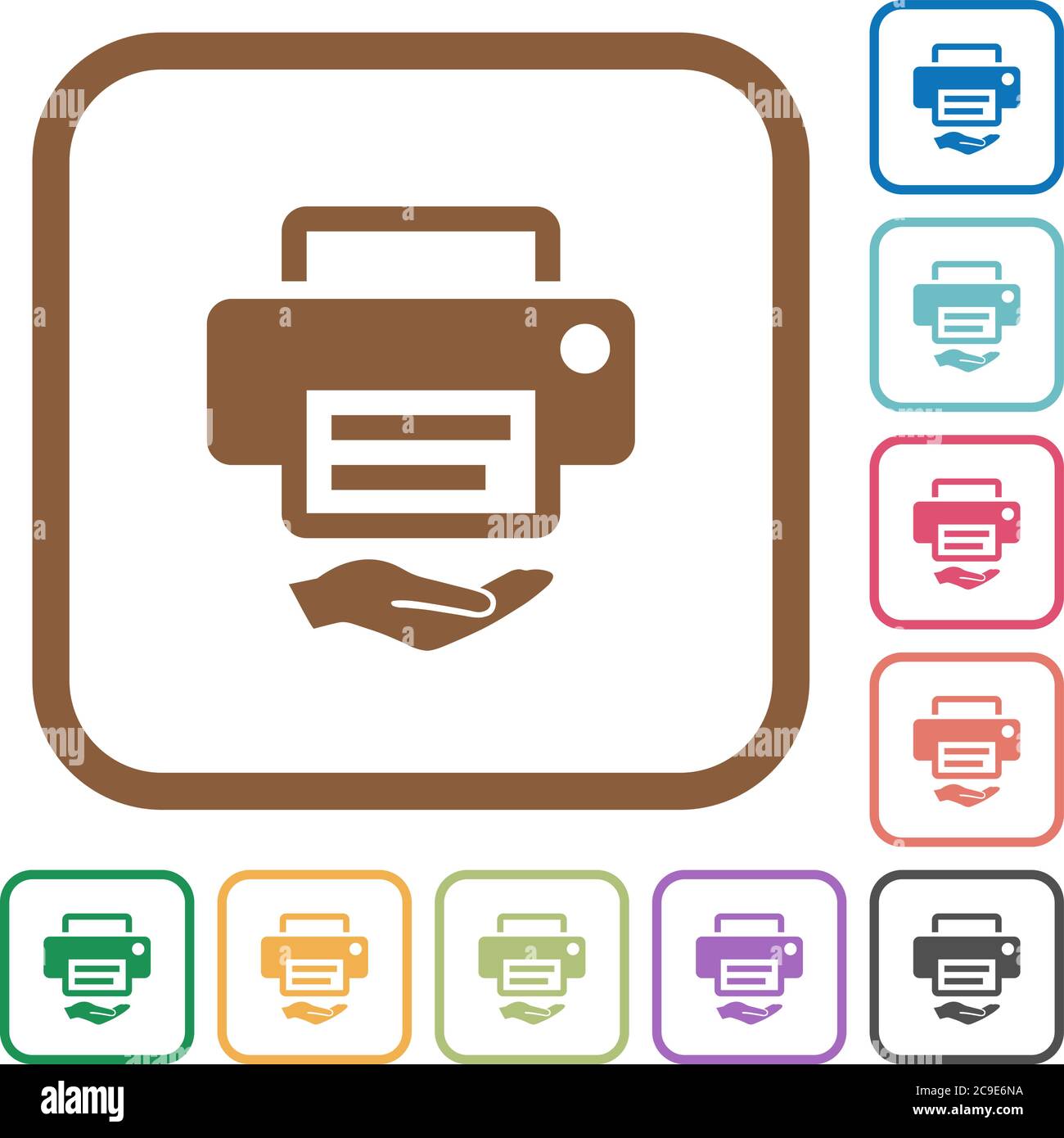 Shared printer simple icons in color rounded square frames on white ...