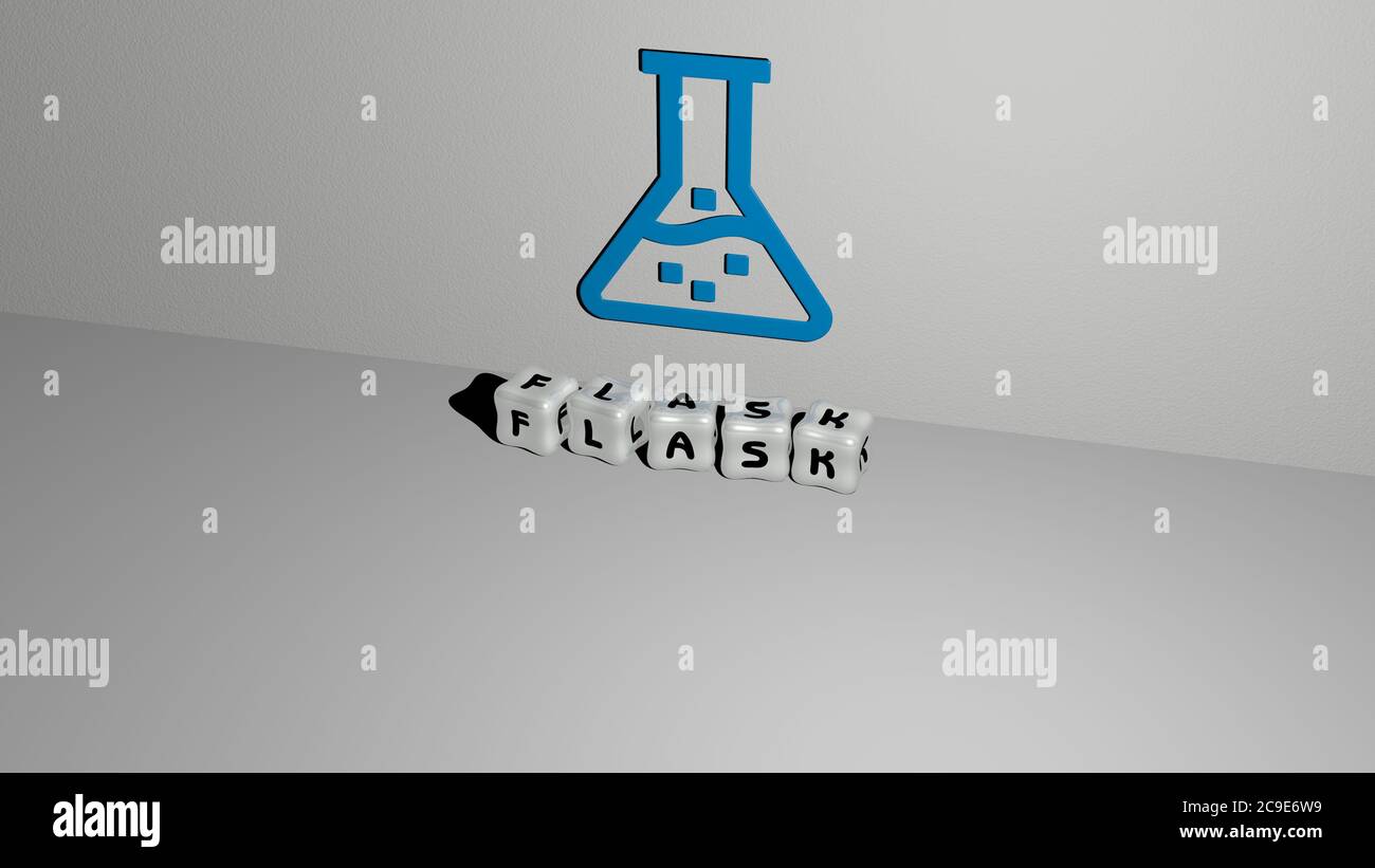 3D illustration of flask graphics and text made by metallic dice ...