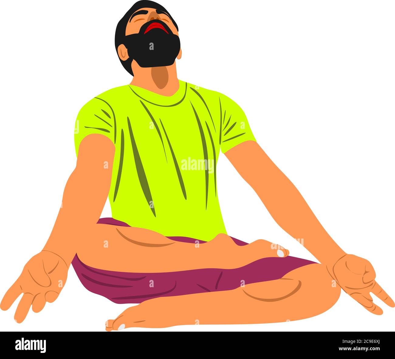 an asian beard male cartoon doing yoga exercise isolated wearing yellow ...