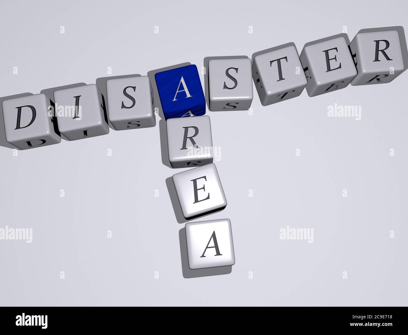 combination of DISASTER AREA built by cubic letters from the top ...