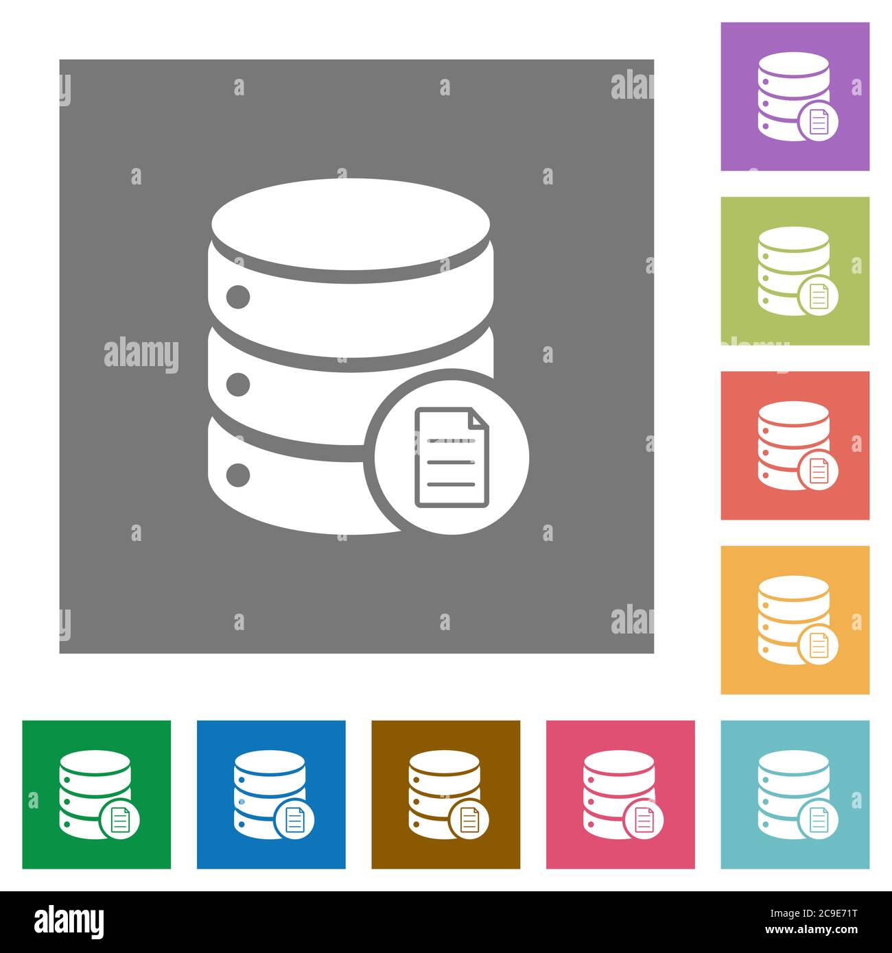 Database properties flat icons on simple color square backgrounds Stock ...