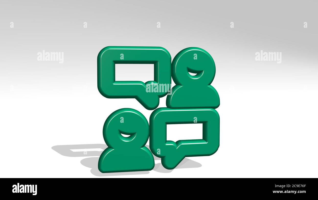 team chat stand with shadow. 3D illustration of metallic sculpture over ...