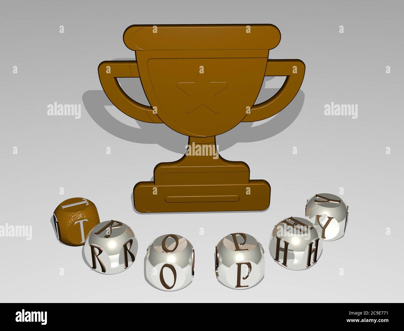 3D representation of TROPHY with icon on the wall and text arranged by ...