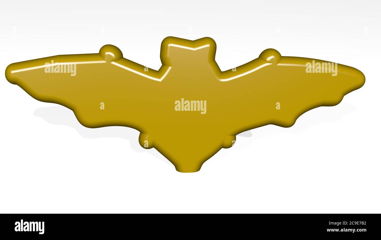 bat stand with shadow. 3D illustration of metallic sculpture over a ...
