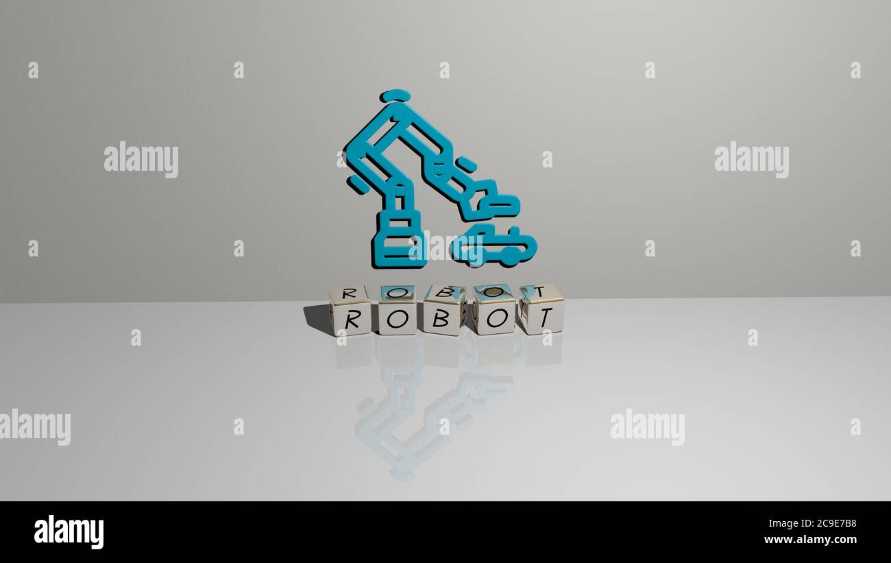 3D graphical image of robot vertically along with text built by ...