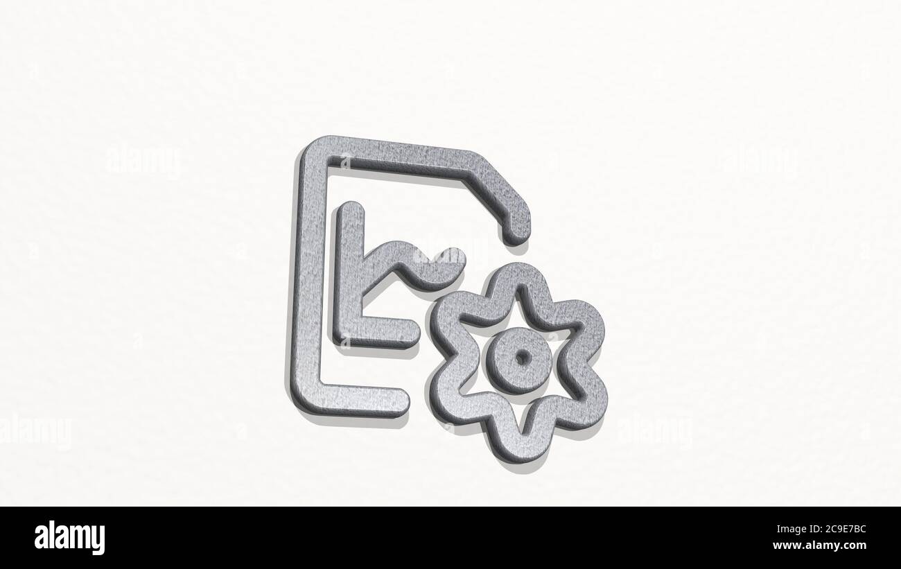 data file settings on the wall. 3D illustration of metallic sculpture ...