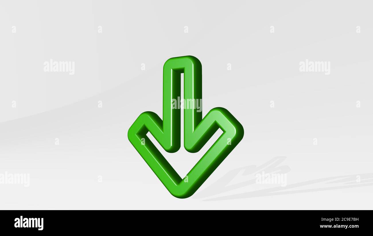 arrow thick down from a perspective with the shadow. A thick sculpture ...