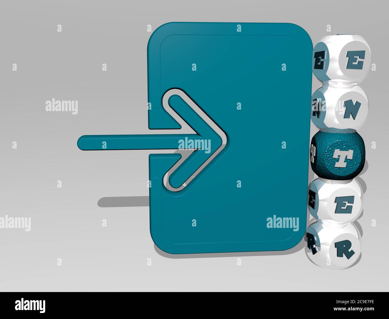 3D representation of ENTER with icon on the wall and text arranged by ...