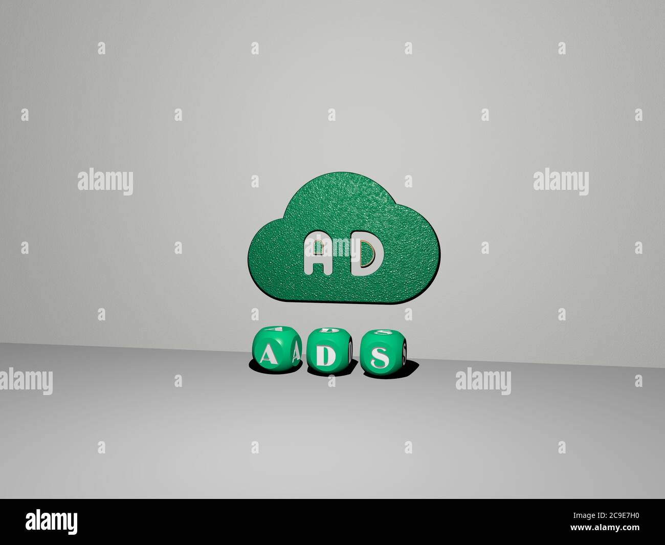 3D representation of ADS with icon on the wall and text arranged by ...