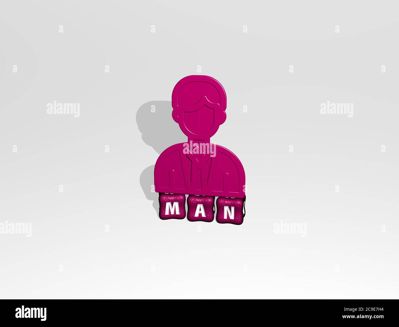 3D representation of man with icon on the wall and text arranged by ...
