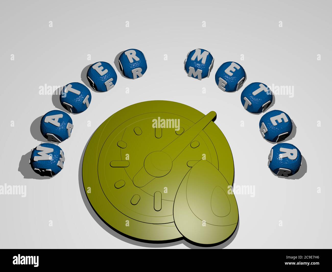 3D representation of water meter with icon on the wall and text ...