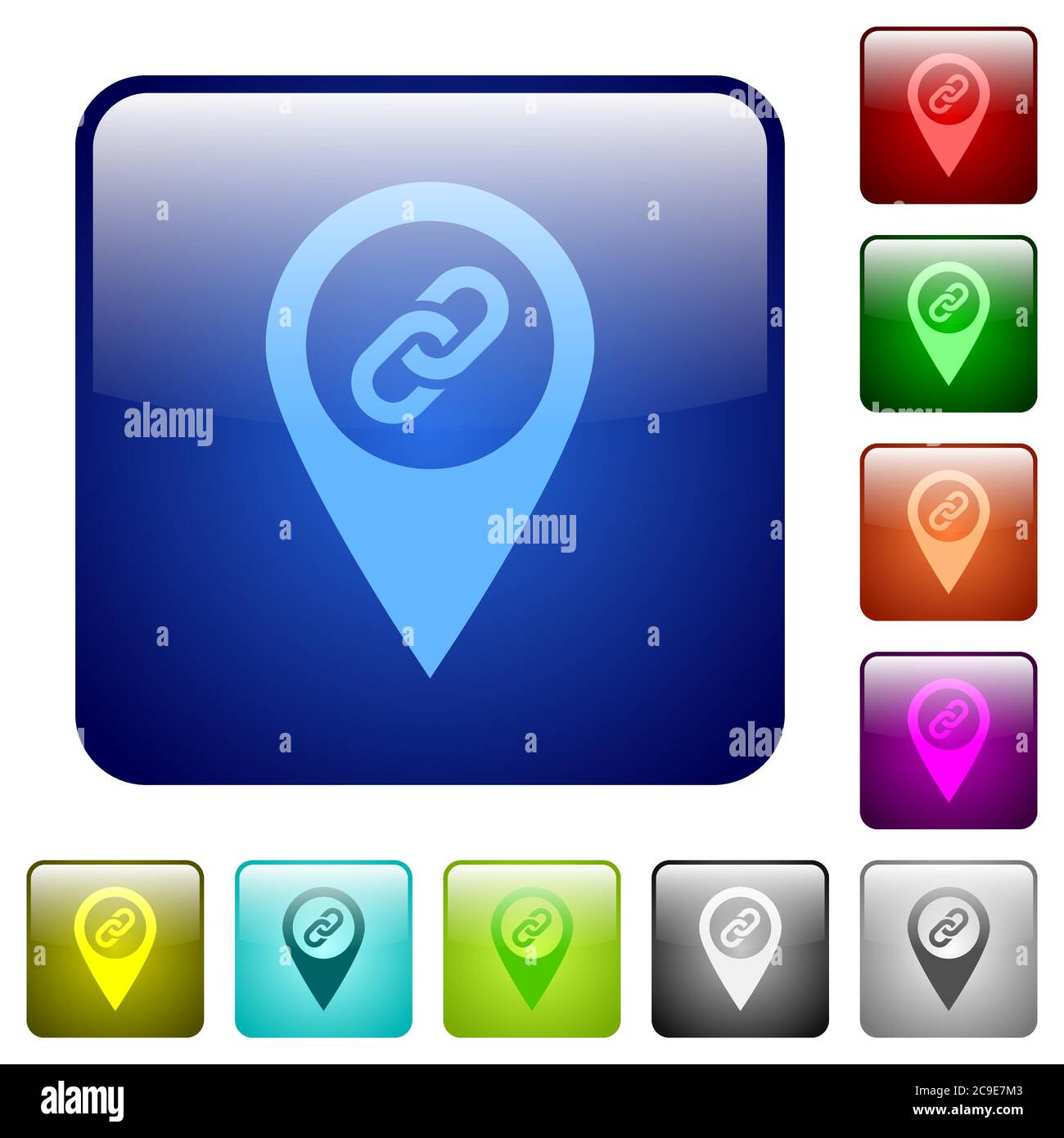 GPS map location attachment icons in rounded square color glossy button ...