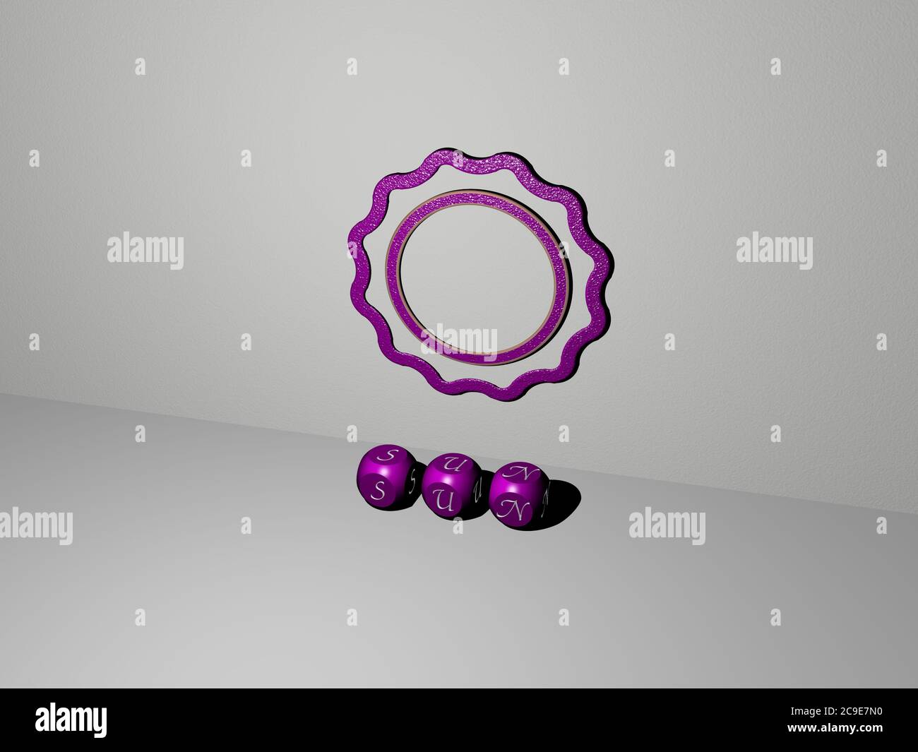 3D representation of sun with icon on the wall and text arranged by ...