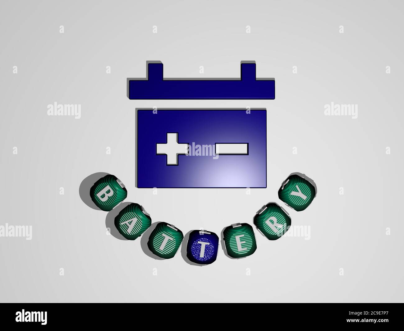 3D representation of battery with icon on the wall and text arranged by ...