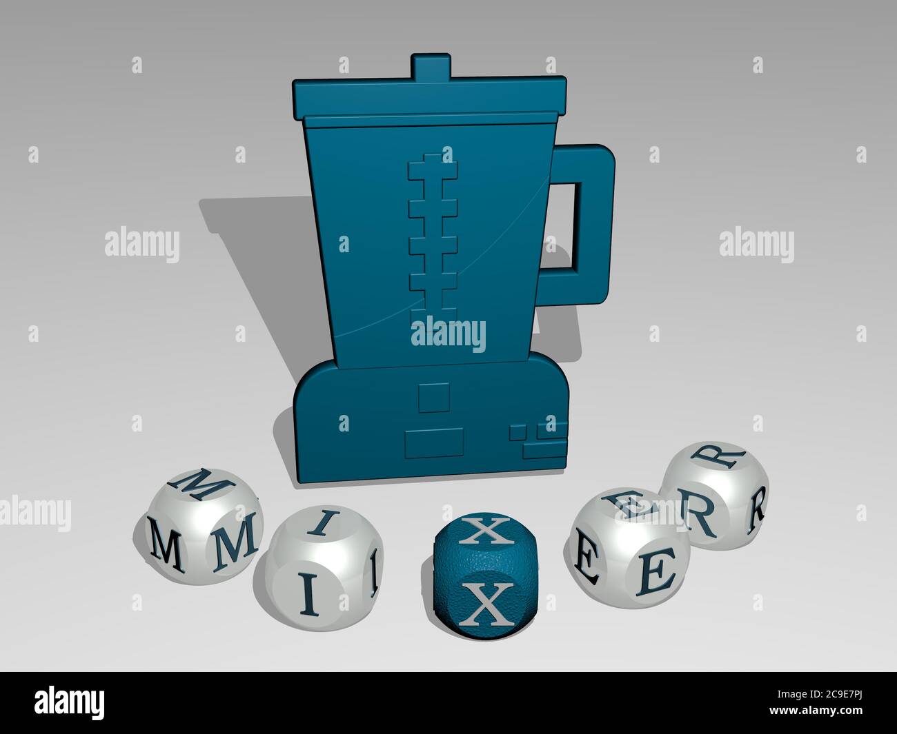 3D representation of MIXER with icon on the wall and text arranged by ...