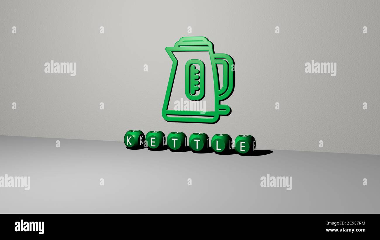 3D representation of KETTLE with icon on the wall and text arranged by ...