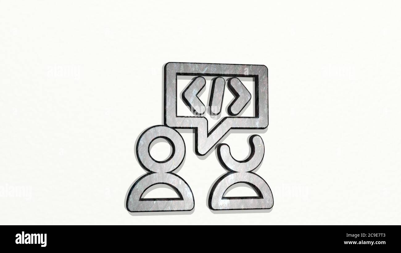 PROGRAMMING TEAM CHAT made by 3D illustration of a shiny metallic ...