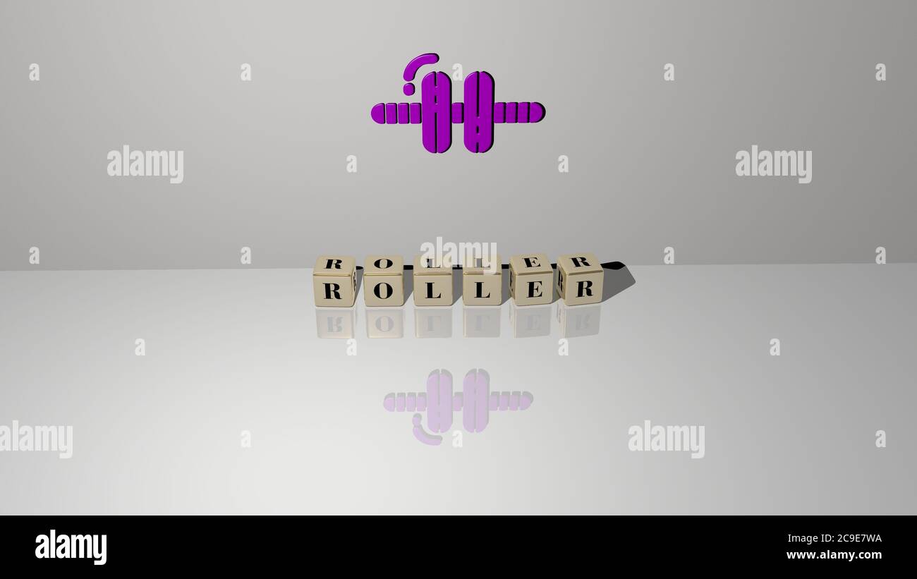 3D graphical image of roller vertically along with text built by ...
