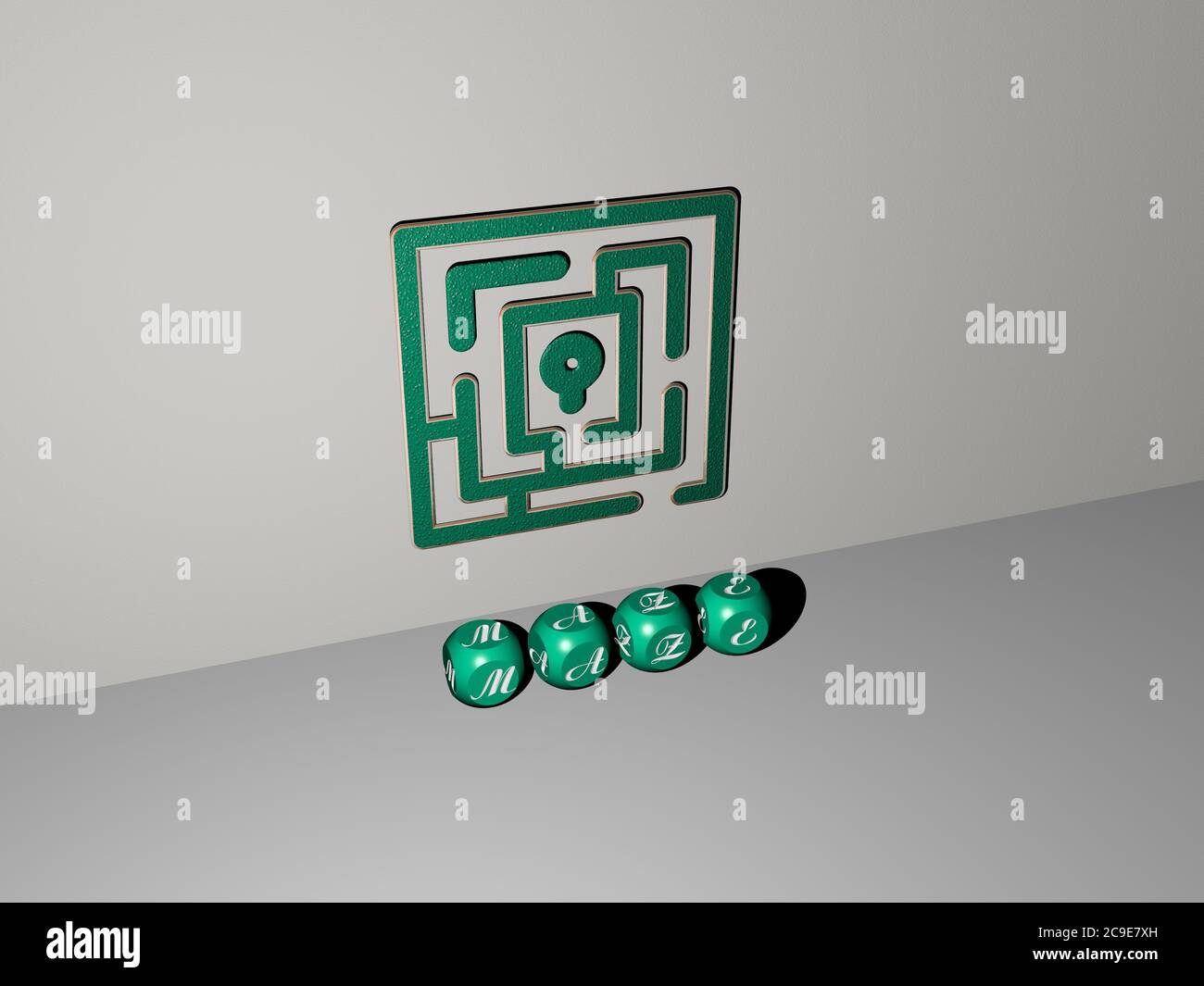 3D graphical image of maze vertically along with text built by metallic ...