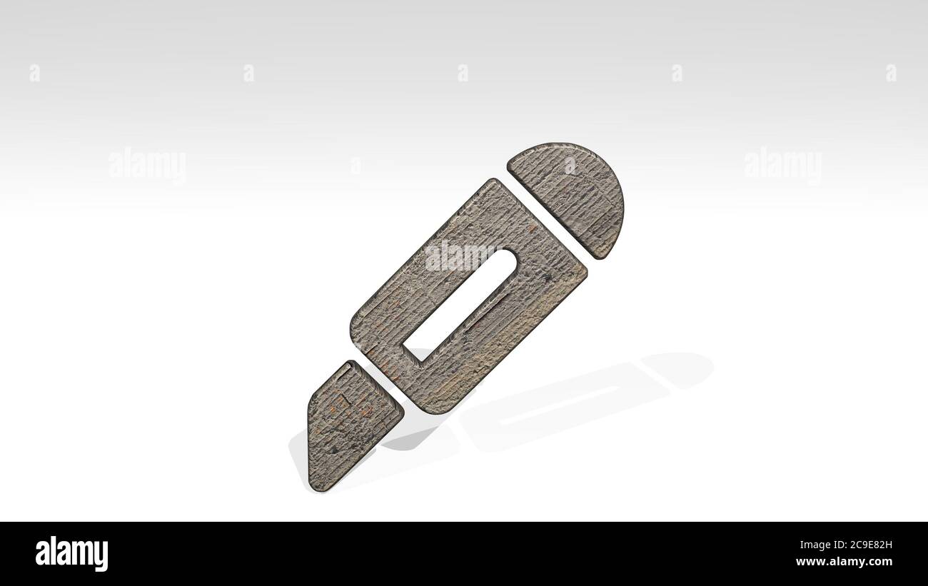 OFFICE RAZOR made by 3D illustration of a shiny metallic sculpture ...