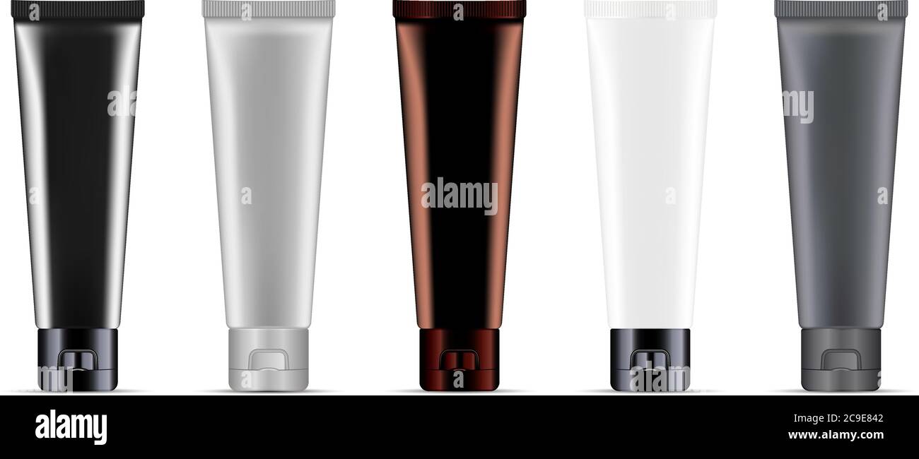 Cosmetic or medicine cream tubes set with different color variations ...