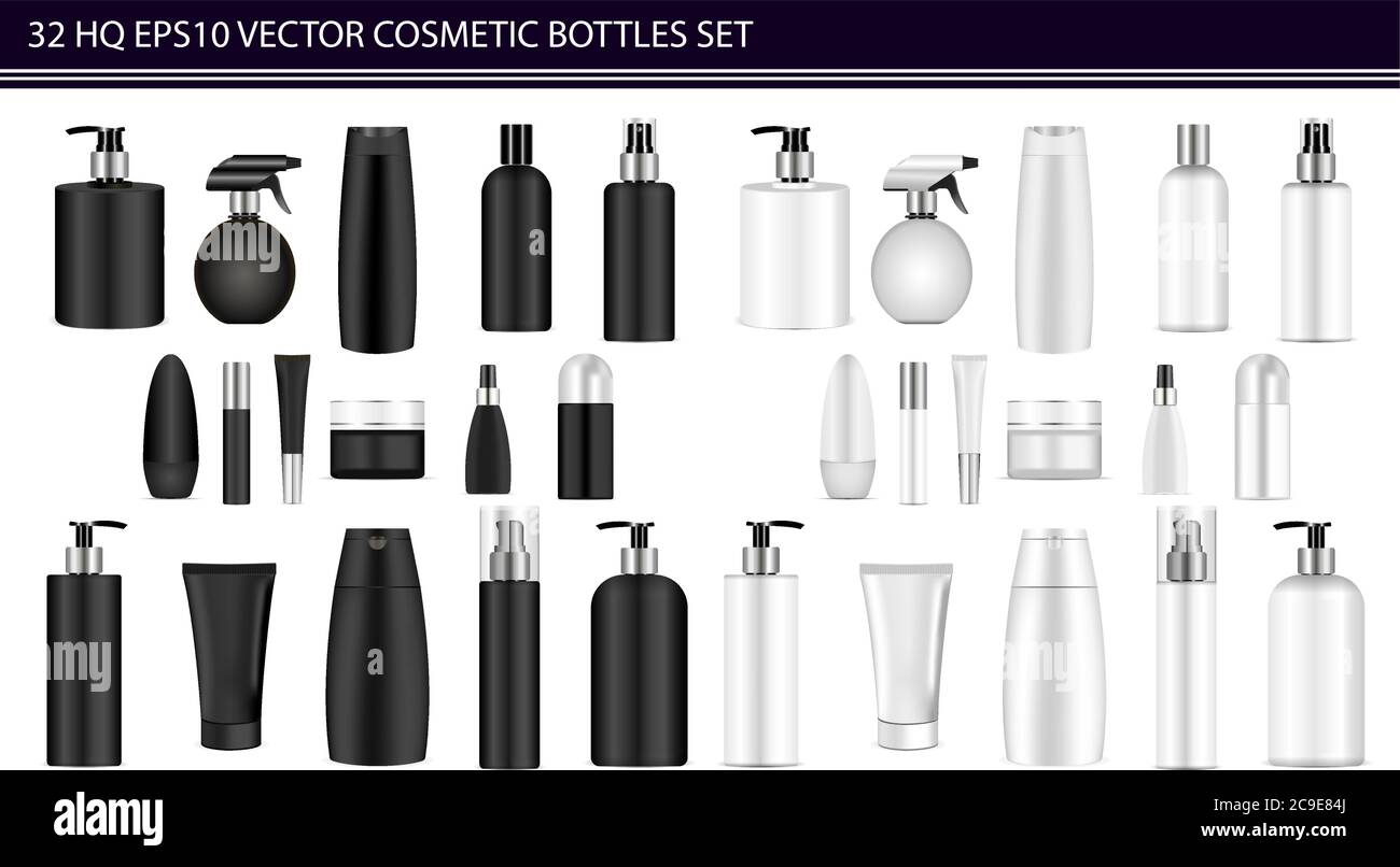 Black and White bottle mockup set. Vector illustration blank templates ...