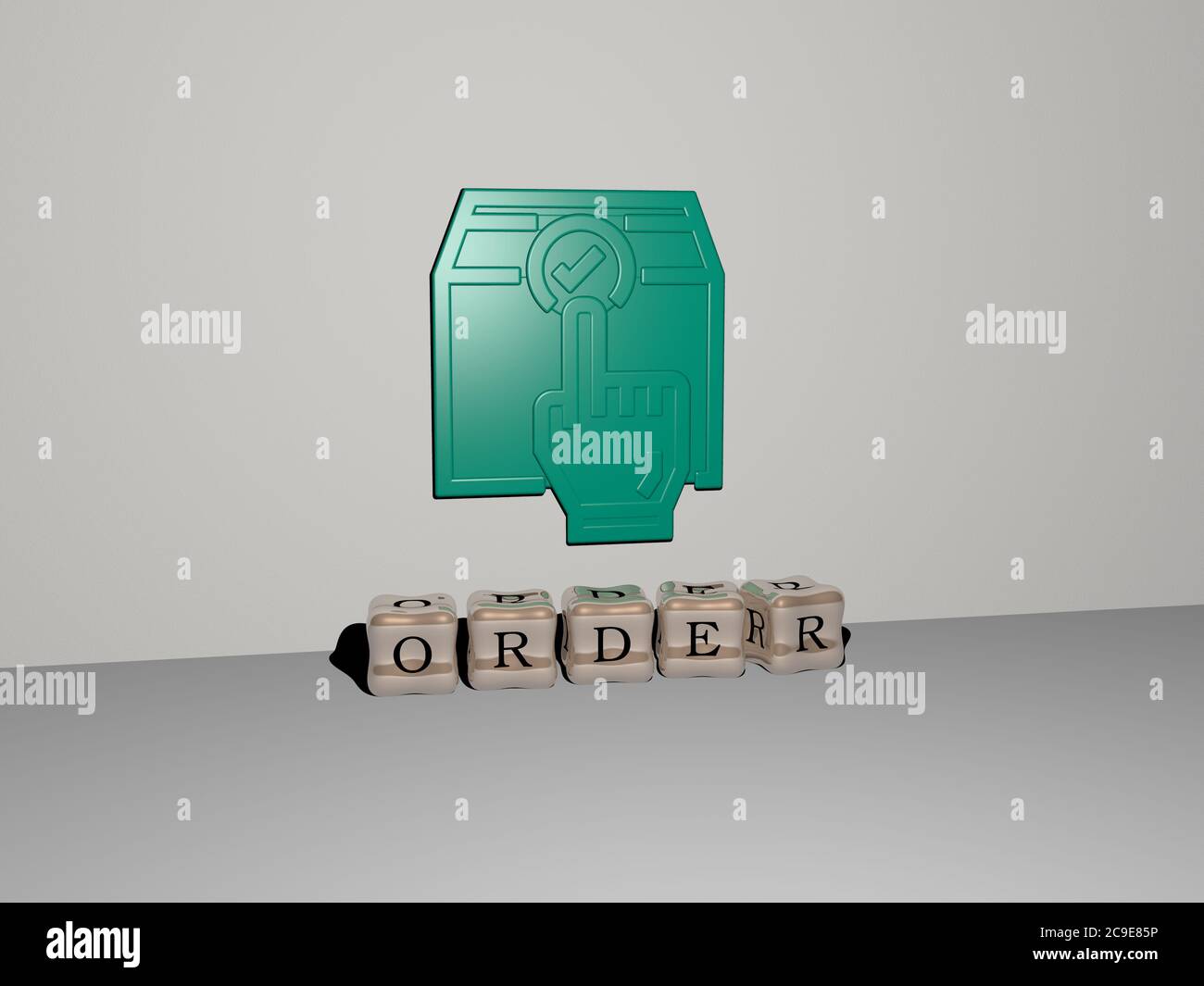 3D representation of ORDER with icon on the wall and text arranged by ...