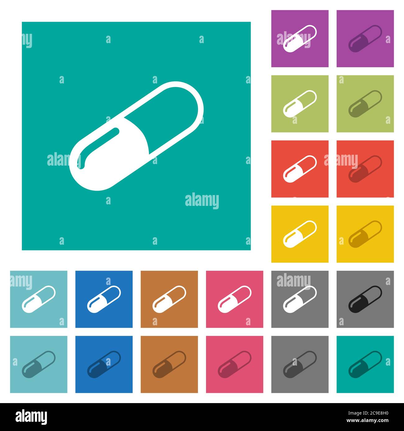 Pill multi colored flat icons on plain square backgrounds. Included ...