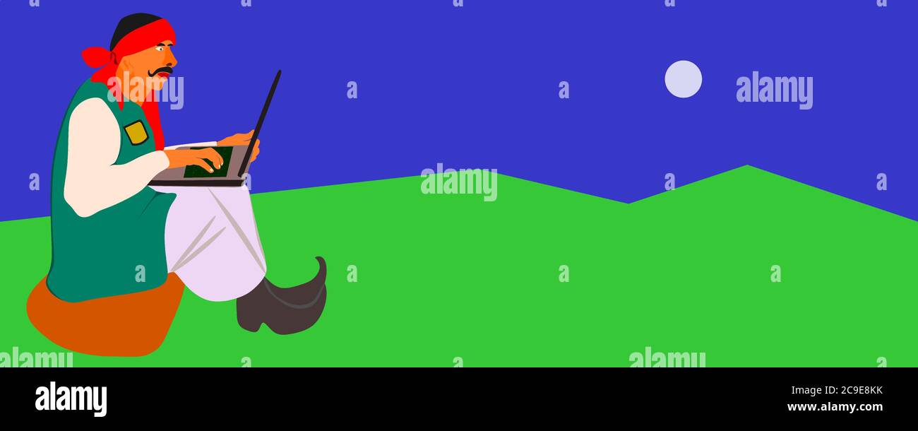 An indian poor village farmer male cartoon illustration working on ...