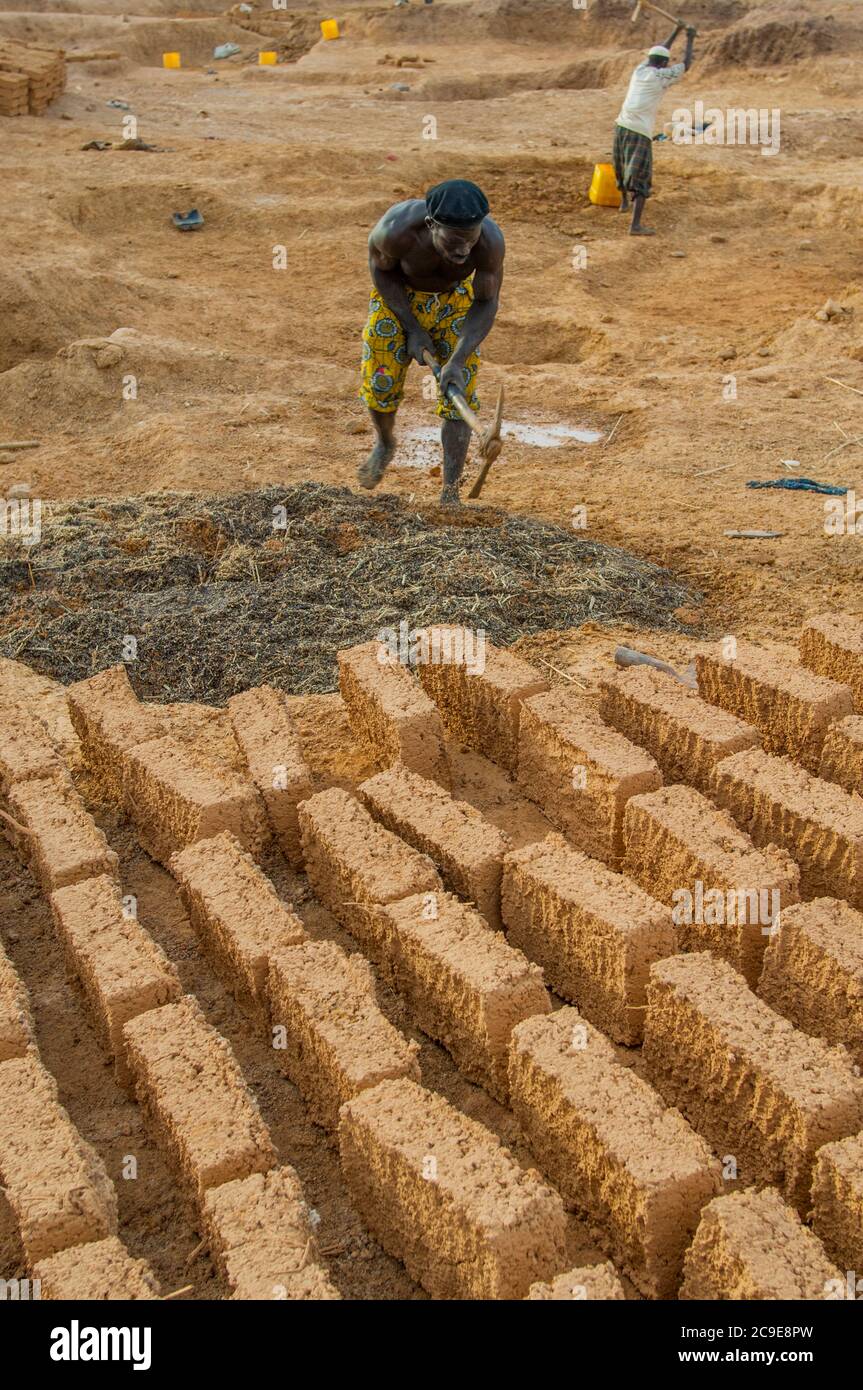 The mudbrick production in the Bandiagara area in Mali, West Africa ...