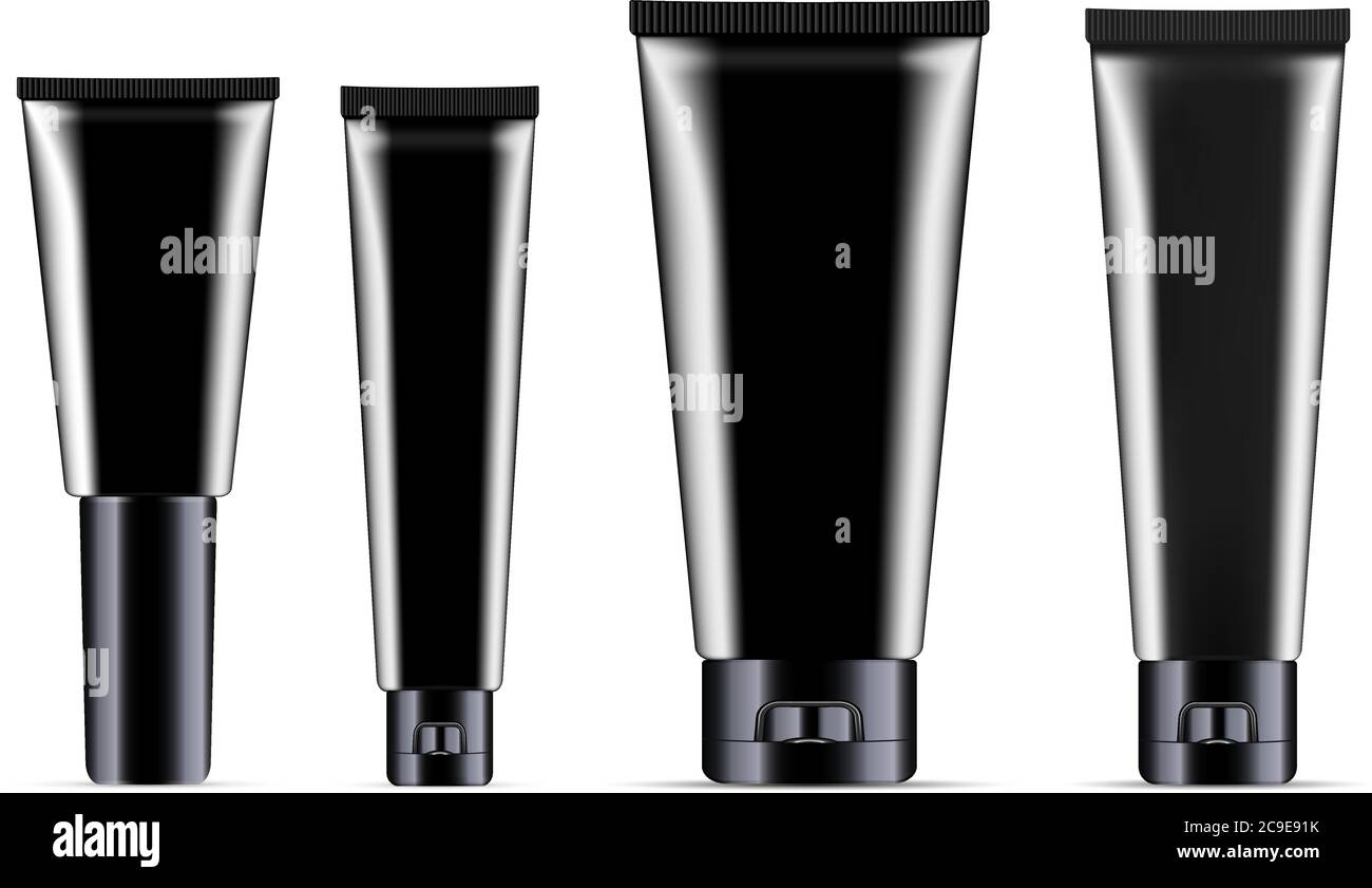 Cosmetic tubes in black color and different shape variations. Jars for ...