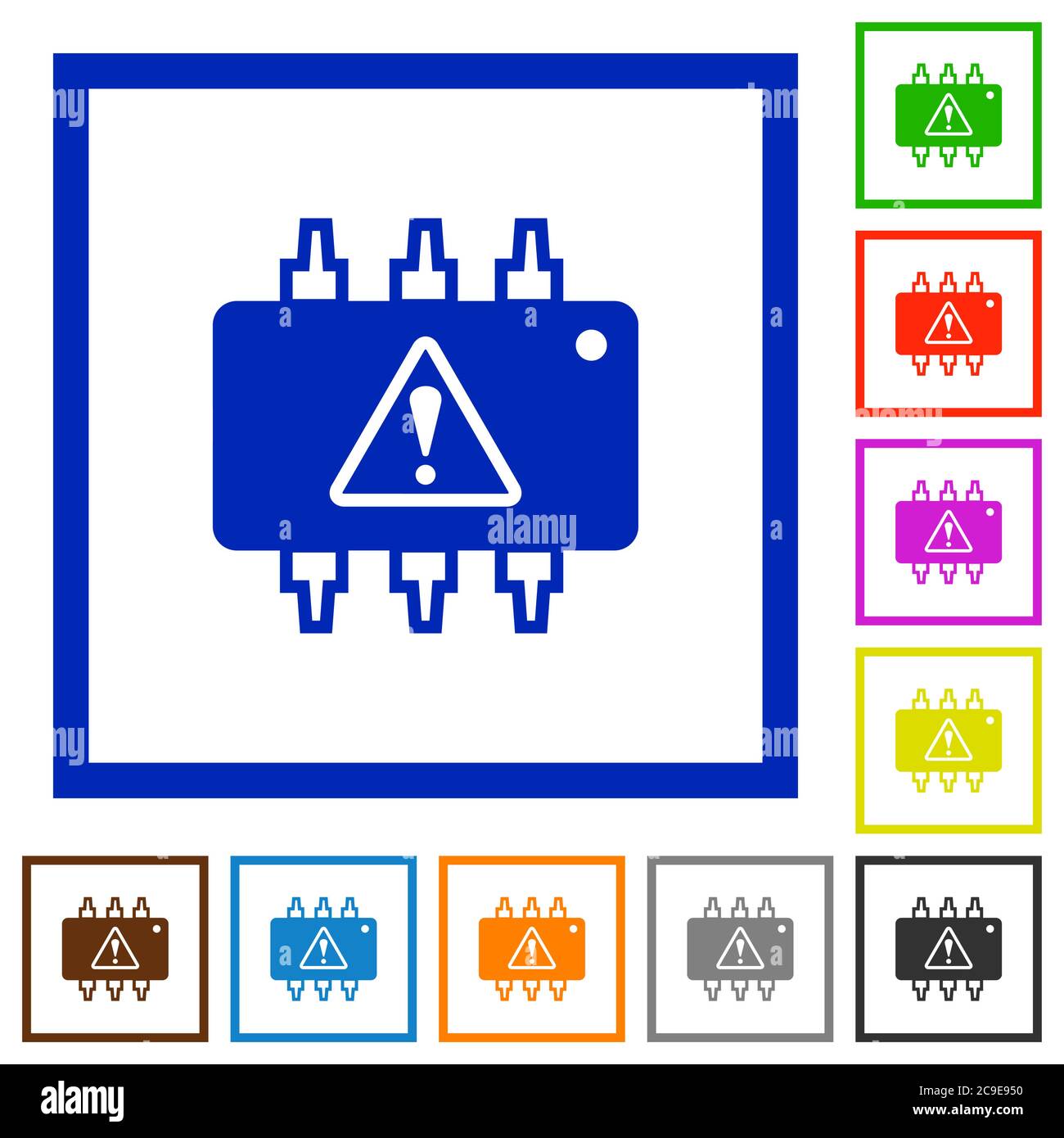 Hardware malfunction flat color icons in square frames on white ...