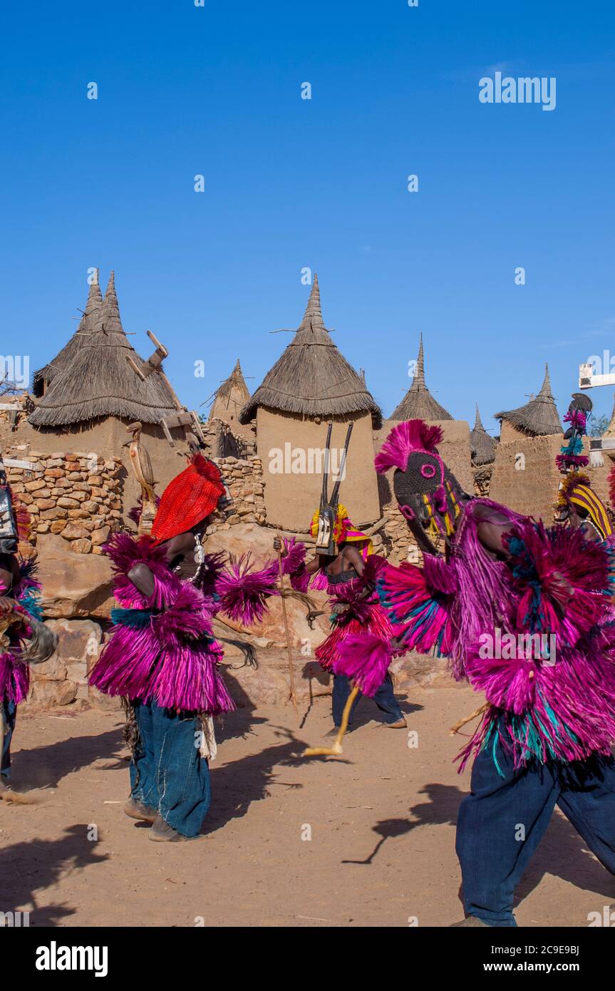 Traditional Dogon dances being performed in a Dogon village at the ...