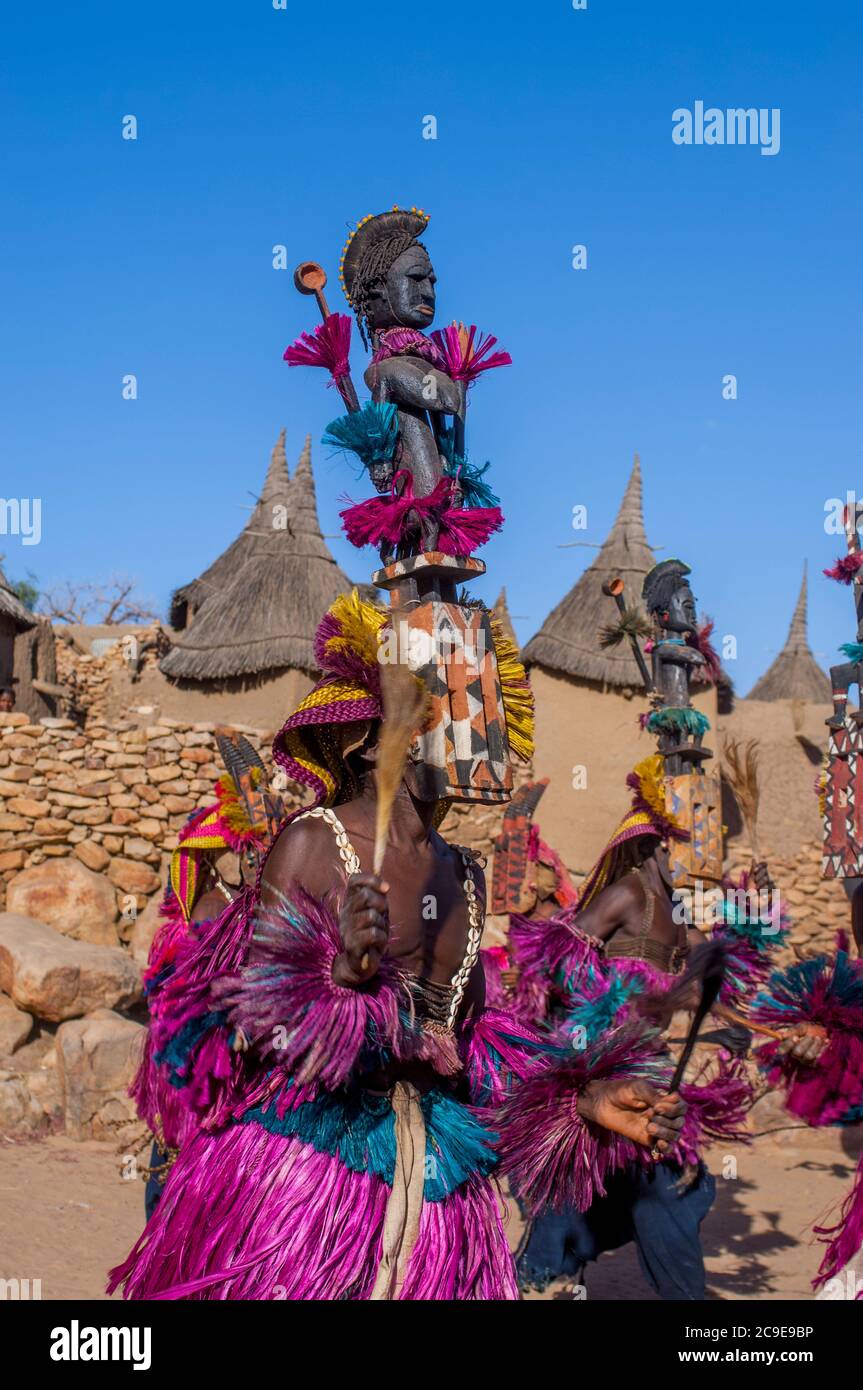 Traditional Dogon dances being performed in a Dogon village at the ...