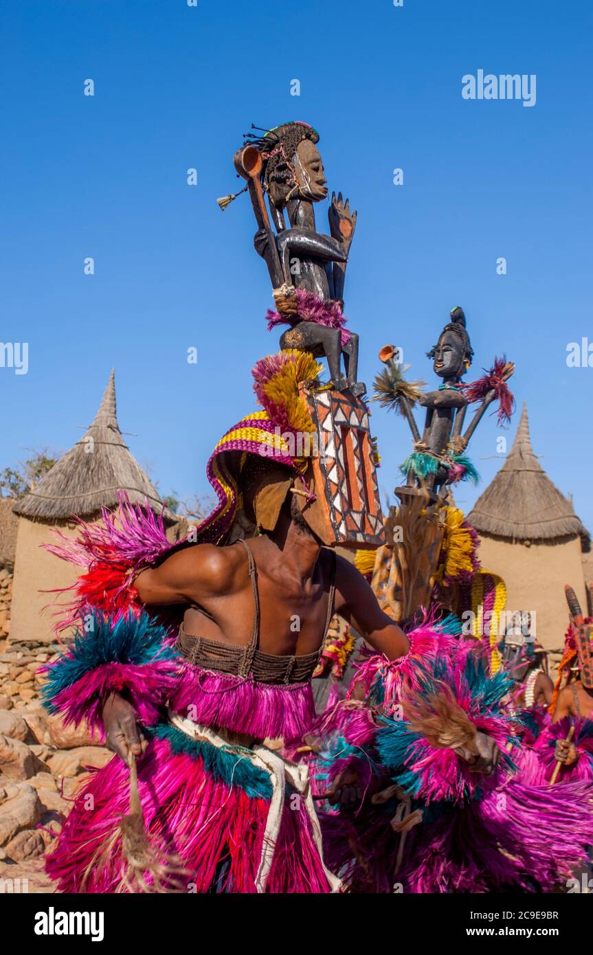 Traditional Dogon dances being performed in a Dogon village at the ...