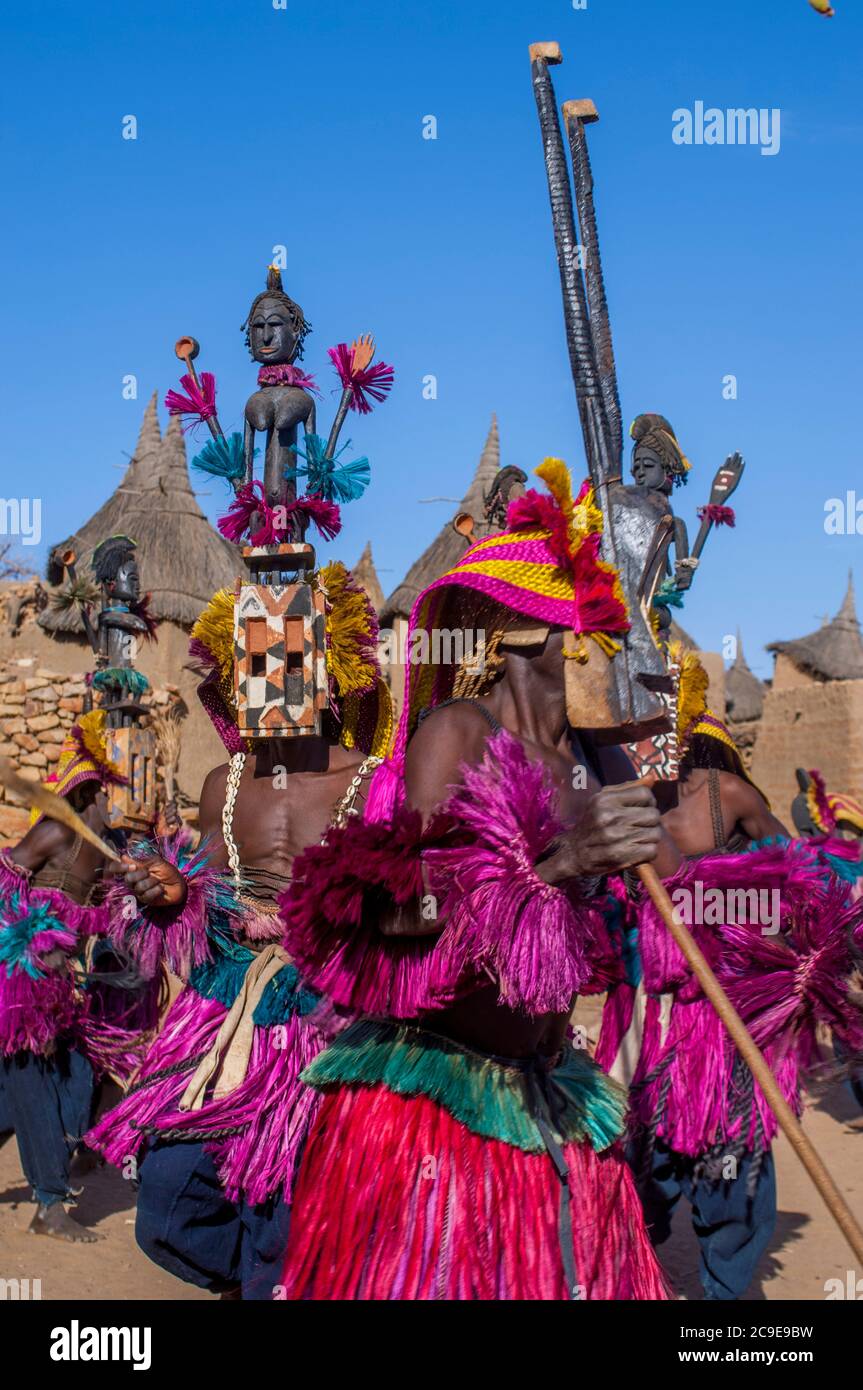 Traditional Dogon dances being performed in a Dogon village at the ...