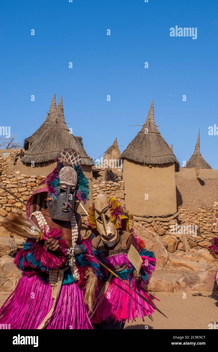 Traditional Dogon dances being performed in a Dogon village at the ...