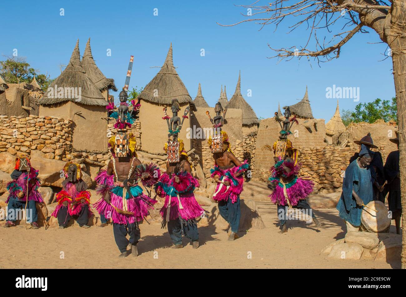 Traditional Dogon dances being performed in a Dogon village at the ...