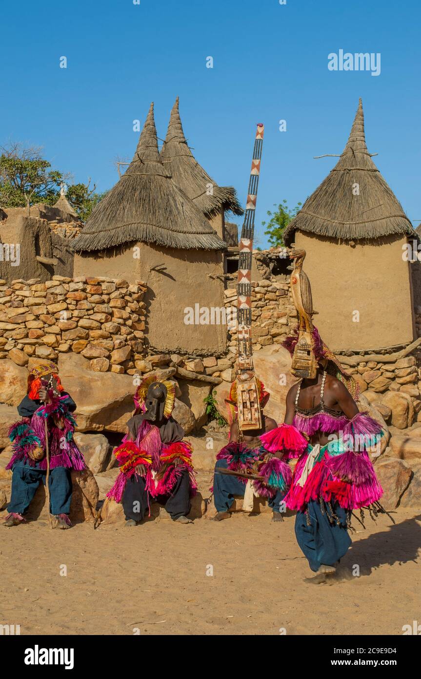 Traditional Dogon dances being performed in a Dogon village at the ...