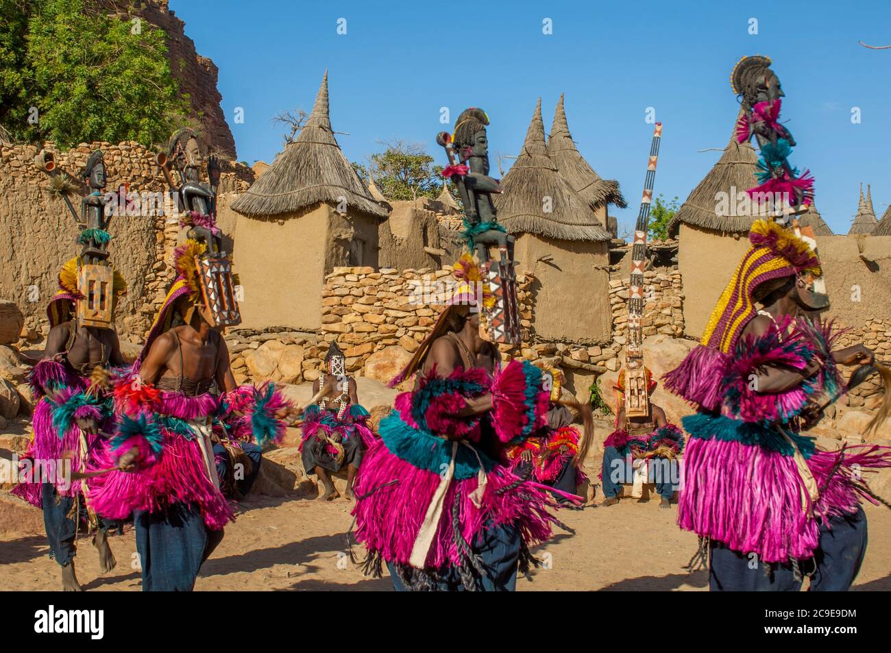 Traditional Dogon dances being performed in a Dogon village at the ...