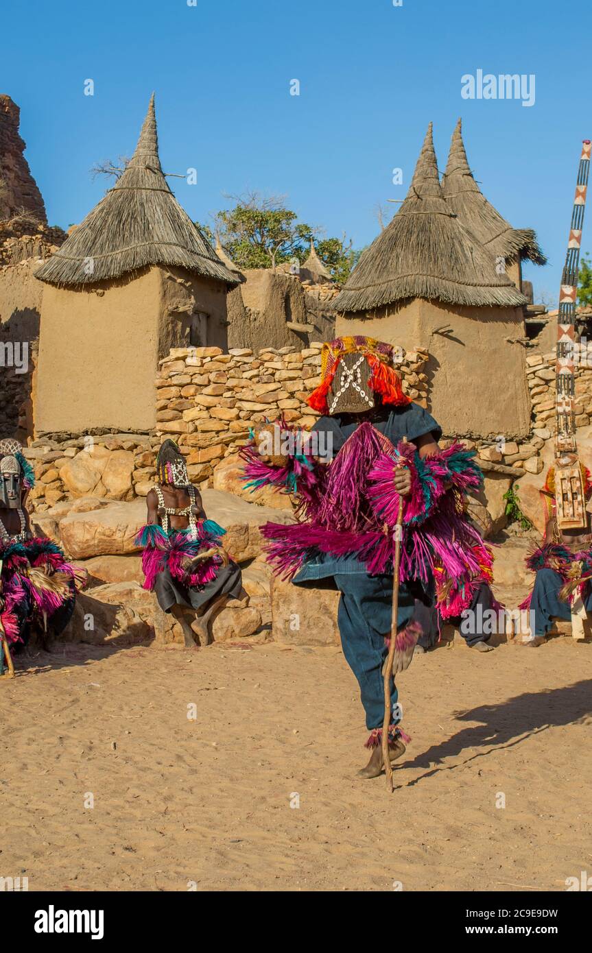 Traditional Dogon dances being performed in a Dogon village at the ...