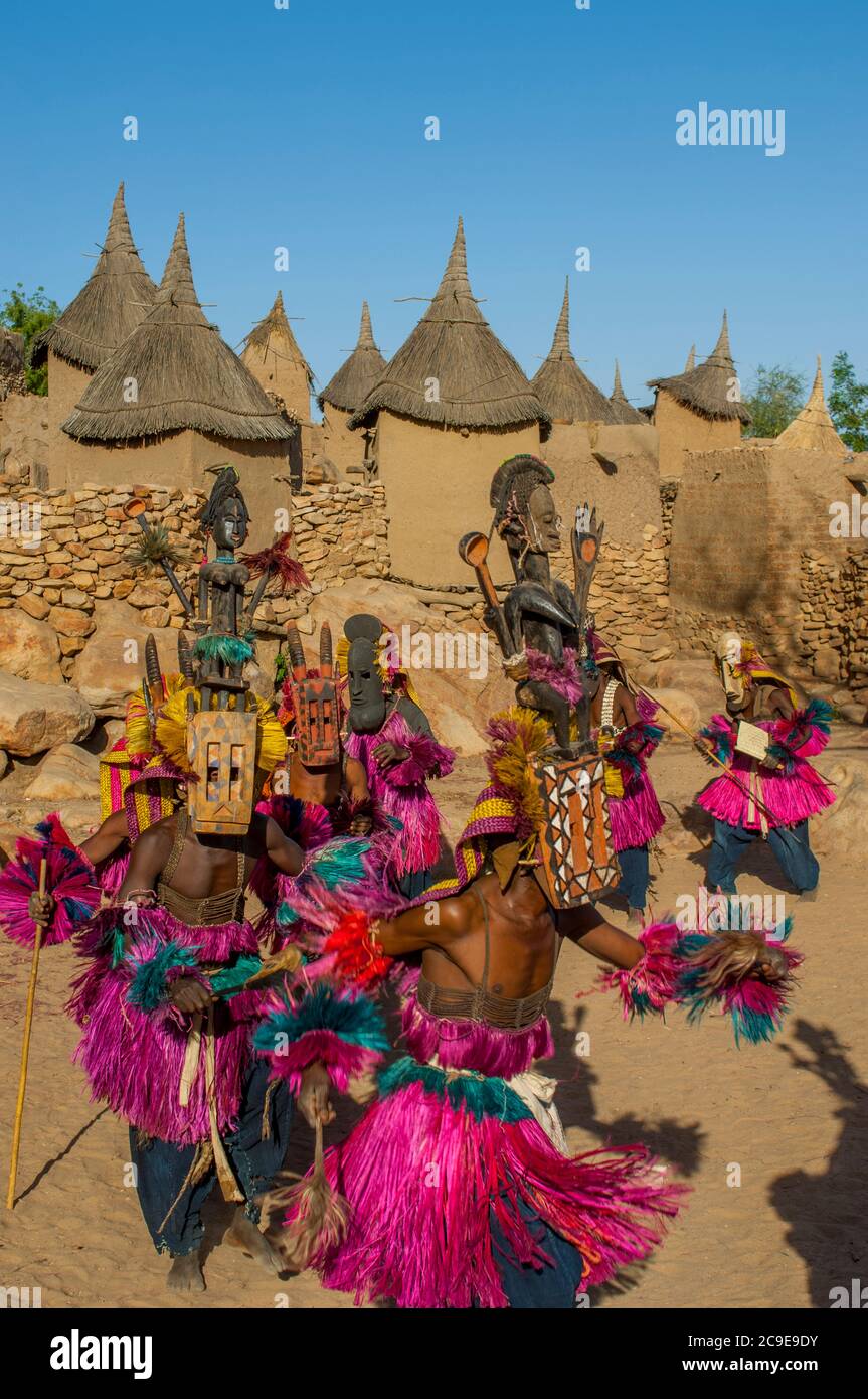 Traditional Dogon dances being performed in a Dogon village at the ...